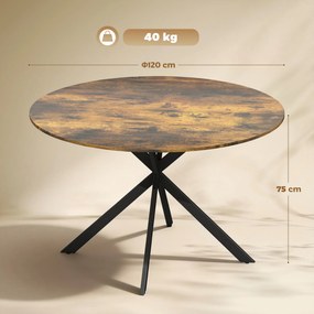 HOMCOM kulatý jídelní stůl pro 4, Ø120 cm, průmyslový styl, rustikální hnědá