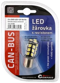 Led autožárovka 27 SMD LED 12V Ba15S s rezistorem CAN-BUS ready bílá