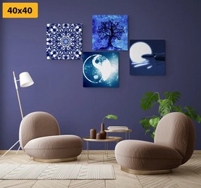 Set obrazů Feng Shui v modrém provedení - 4x 60x60 cm