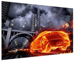 Obraz auta v ohni (120x80 cm)
