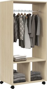 HOMCOM Skříň s kolečky - Otevřený design, organizér s šatní tyčí a policemi pro oblečení do ložnice 60x40x128 cm - Přírodní dřevo | Aosom