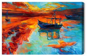 Obraz Malované Lodě V Moři Nedostatek Nedostatek Přírodní plátno 100x70