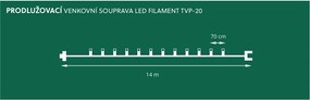 Světelný řetěz Šiška, 20 LED žárovek Filament, čirý kabel, prodloužení