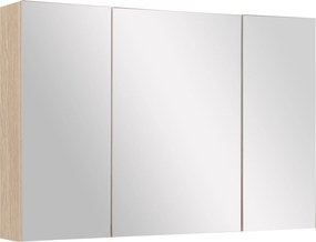 Koupelnová skříňka s zrcadlem kleankin - moderní skříňka se zrcadlem a 3 dveřmi s nastavitelnými policemi pro koupelnu a ložnici, 90x60x13.5 cm, dub