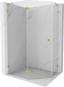 Mexen Lunar, L pětiúhelníkový sprchový kout naklápěcí doleva 90 x 80 cm, 8mm čiré sklo, zlatý profil, 831L-090L-080P-50-00-L
