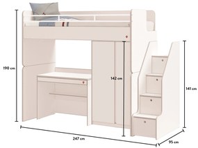 Čilek Zvýšená postel 90x200 cm se schody SET White Studio