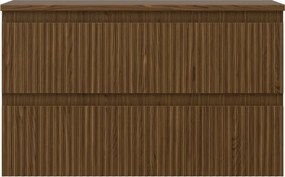Mexen Rivel koupelnová skříňka pod umyvadlo 80 cm s deskou, 2 zásuvky, drážkovaná, ořech - 91A20-08047-2-BFFC86
