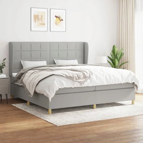 Box Spring Postel S Matrací Textil Světle Šedá Blok se čtverci 200 x 200