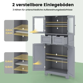Costway Koupelnová skříňka se 2 skleněnými dvířky, 2 zásuvkami a nastavitelnými