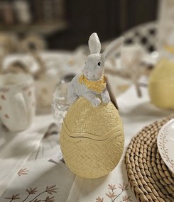 Dekorace šperkovnice králík s mašlí na žlutém vajíčku - 11*10*20 cm