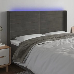 Čelo Postele S Led Tmavě Modré Samet Tmavě šedá 203 x 16 x 118/128 cm