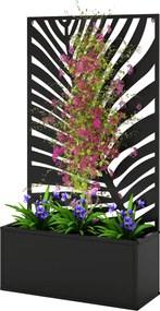 Outsunny vyvýšený balkonový truhlík s listovým trelážem – kovový truhlík 61 x 23 x 113 cm (černý) | Aosom