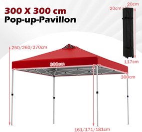 Costway Výsuvný pavilon s 4 pytle s pískem a kolíky a lana skládací – 3 × 3 m