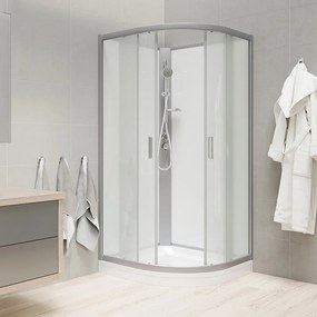 Mereo Mereo, Sprchový box, čtvrtkruh, bez stříšky, s vaničkou R550, satin ALU, sklo Point, zadní stěny bílé, CK35172KMW