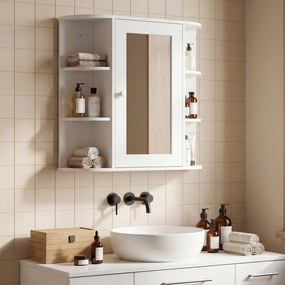 HOMCOM zrcadlová skříňka koupelnová zrcadlová nástěnná skříňka s 8 přihrádkami víceúčelová skříňka bílá 66x17x63cm do koupelny | Aosom.de