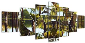 Obraz - Geometrická koláž na pozadí severských lesů (210x100 cm)