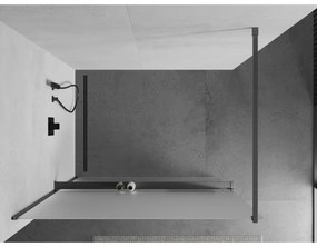Mexen Kioto+, sprchová zástěna Walk-In s poličkou a věšákem 110 x 200 cm, 8mm sklo námraza, grafitový profil, 800-110-121-66-30