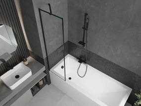 Mexen Next, vanová zástěna 1-křídlová 50 x 150 cm, fixní křídlo, 6 mm čiré sklo s černým vzorem, černý profil, 895-050-000-00-70-70