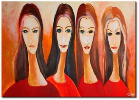 Obraz Čtyři tváře (1dílný) - portrét žen na oranžovém pozadí