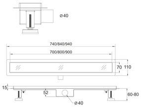 Mereo odtokový sprchový žlab 90 cm vč. roštu STRIP CZ123