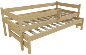 Vomaks Dětská postel s výsuvnou přistýlkou DPV 017 se zábranou Rozměr: 90 x 180 cm, Barva: bezbarvý lak