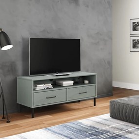 351025 vidaXL TV skříňka s kovovými nohami šedá masivní borové dřevo OSLO