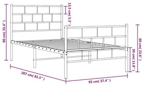 Kovový rám postele s hlavovým a nožním čelem bílý 90 x 200 cm - Default Title