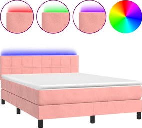 Box spring postel s matrací a LED růžová 140x190 cm samet 3134404