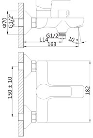Bruckner, BARON nástěnná vanová baterie, rozteč 150mm, chrom (otočný přepínač), 612.010.1