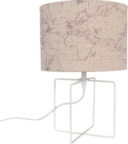 Bílá stolní lampa s béžovým stínidlem a mapou - Ø 22*34 cm E27/max 1*60W