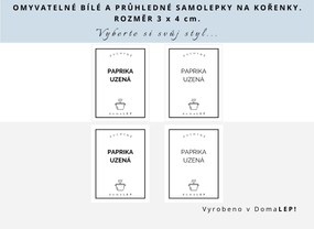 PAPRIKA UZENÁ - Samolepka na kořenky 3 x 4 cm - DomaLEP varianta: BÍLÁ - základní písmo