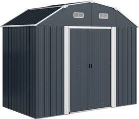 Outsunny kůlna na nářadí ocelová kůlna na nářadí 2,7m² ochrana před UV zářením zahradní kůlna 2 posuvné dveře policový základ tmavě šedá 238x132x198,…