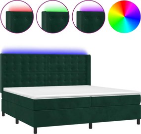 Box spring postel s matrací a LED tmavě zelená 200x200 cm samet 3139826