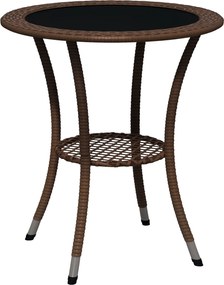 Outsunny Kulatý Ratanový Stůl Ø64x71 cm Zahradní Stůl se Pultem, Ocelová Rám a Skleněná Deska, Nosnost 50 kg pro Terasu a Patio Hnědá | Aosom