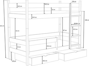 Dětská patrová postel z masivu borovice LEGEND se šuplíky - 200x80 cm - BÍLÁ
