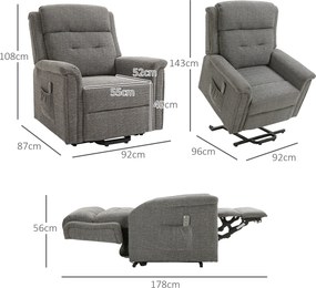 HOMCOM elektrické křeslo stojící, nosnost do 170 kg, TV křeslo, polohovací křeslo, křeslo pro seniory, šedé 89x96x108cm| Aosom