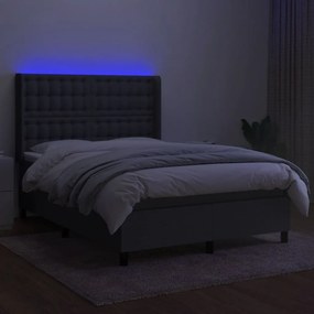 Box spring postel s matrací a LED tmavě šedá 140x200 cm textil 3138638