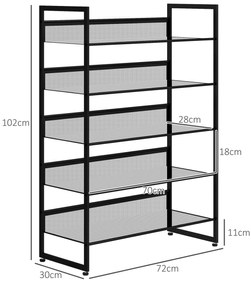 HOMCOM Stojan na boty, pětiúrovňový stojan na boty, stojan na boty pro max. 15 párů bot, organizér na boty s madlem, ocel, 72 cm x 30 cm x 102 cm| Ao…
