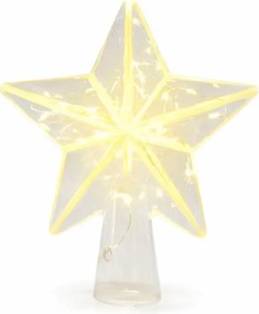 LED svítící hvězda na stromeček, 18 × 22 × 6,5 cm skleněná, teple bílá, 20 diod, 2× AAA