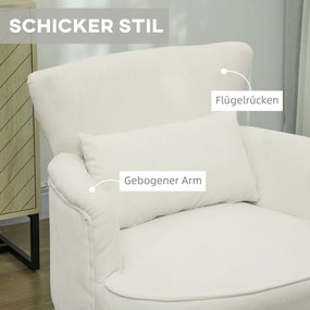 HOMCOM Křeslo s opěradlem, zaoblené područky, čalouněné lounge křeslo se vzhledem kabelu, dřevěné nohy, do ložnice, obývacího pokoje, do 120 kg, krém…