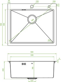 Laveo Malawi, 1-komorový nerezový dřez s příslušenstvím 580x500x200 mm, zlatá matná, LAV-SLMAG10D
