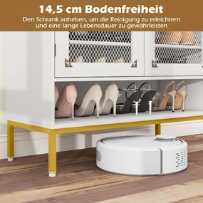 Costway Moderní dřevěný botník se síťovými dvířky a nastavitelnými policemi