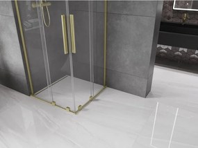 Mexen Velar L Duo, sprchový kout s posuvnými dveřmi 100 x 100 cm, 8mm čiré sklo, zlatá matná, 871-100-100-02-03-55