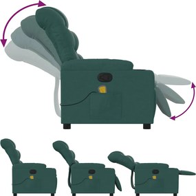 Masážní křeslo s polohovacím mechanismem, tmavě zelené, látkové 3206918
