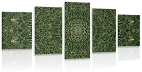 5-dílný obraz detailní ozdobná Mandala v zelené barvě - 200x100 cm