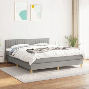 Box Spring Postel S Matrací Textil Světle Šedá Svislé pruhy 180 x 200 cm