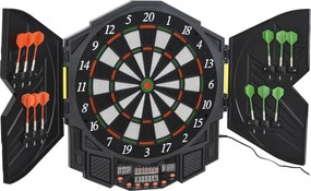 HOMCOM Elektronický šipkový terč s dvířky 216 her včetně 4 LED 12 šipek až pro 8 hráčů ABS PP 49x54,6x5,5 cm