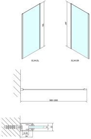 Polysan EASY LINE boční stěna 1000mm, čiré sklo EL3415