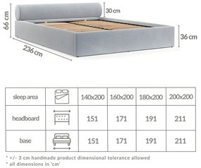 Světle šedá čalouněná dvoulůžková postel s úložným prostorem s roštem 140x200 cm Solvo – Maison de Rêve