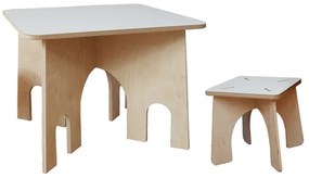 Myminihome Dětský stůl RONDO + stolička bez opěrátka Zvolte barvu: Béžová, Zvolte variantu: Se dvěma židlemi